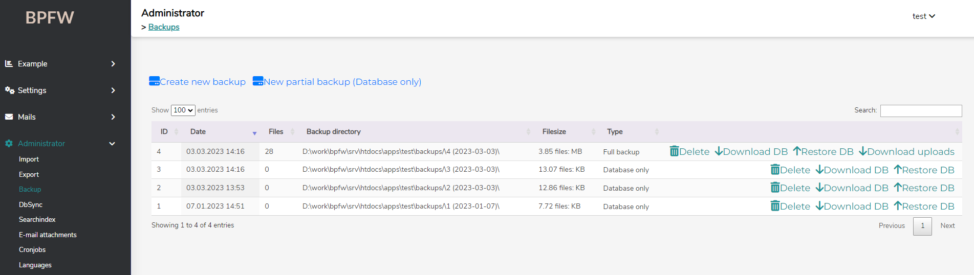 Administrator UI – BPFW – a framwork for business apps